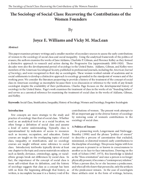 (PDF) The Sociology of Social Class: Recovering the Contributions of ...