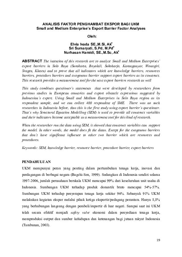 (PDF) ANALISIS FAKTOR PENGHAMBAT EKSPOR BAGI UKM Small and Medium ...