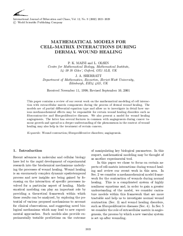 (PDF) Mathematical Models for Cell-Matrix Interactions During Dermal ...