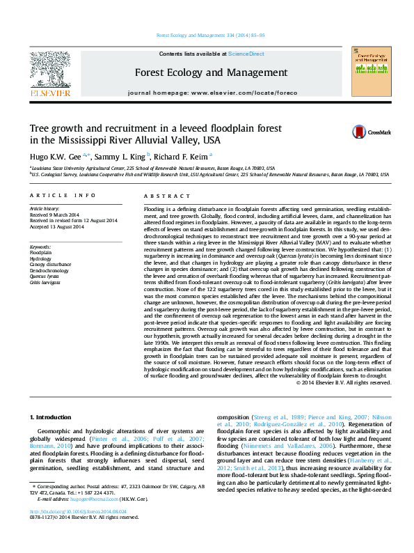 (PDF) Tree growth and recruitment in a leveed floodplain forest in the ...