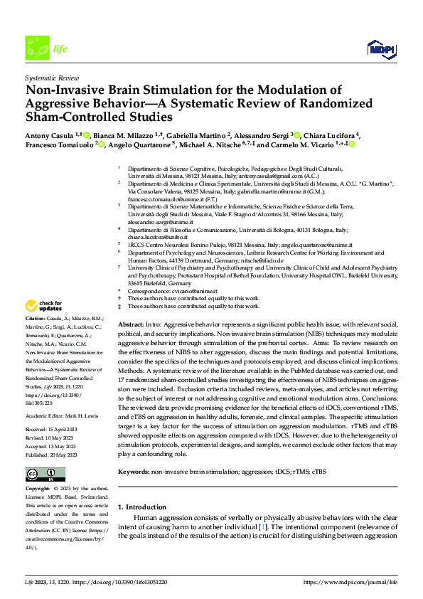 (PDF) Non-Invasive Brain Stimulation for the Modulation of Aggressive Behavior—A Systematic ...