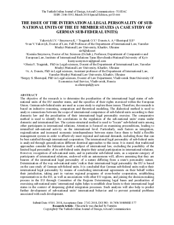 (PDF) The issue of the international legal personality of subnational ...