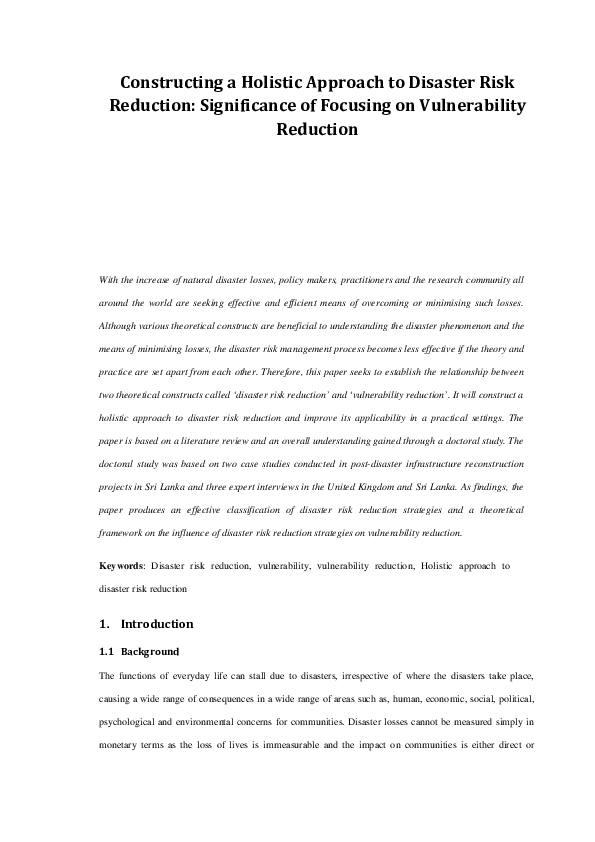 (PDF) Constructing a holistic approach to disaster risk reduction: the ...