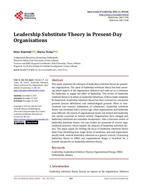 (PDF) Leadership Substitute Theory in Present-Day Organisations