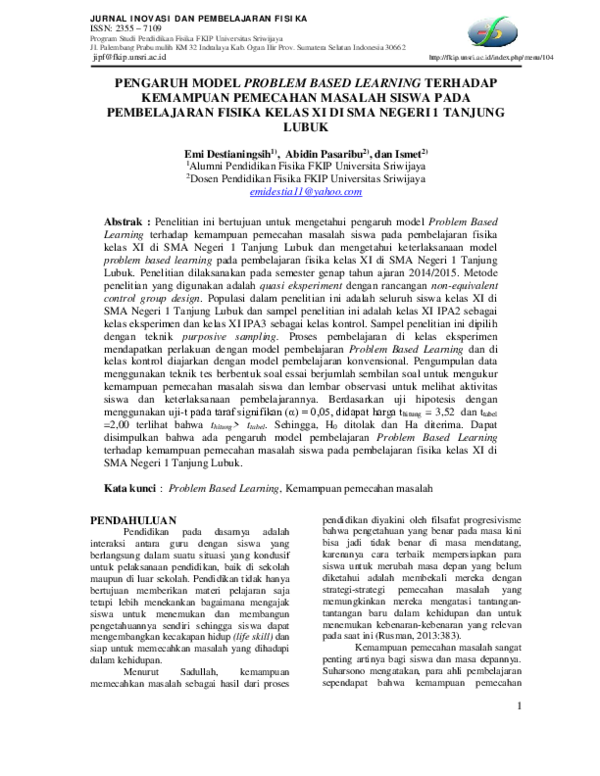 (PDF) Pengaruh Model Problem Based Learning Terhadap Kemampuan Pemecahan Masalah Siswa Pada ...