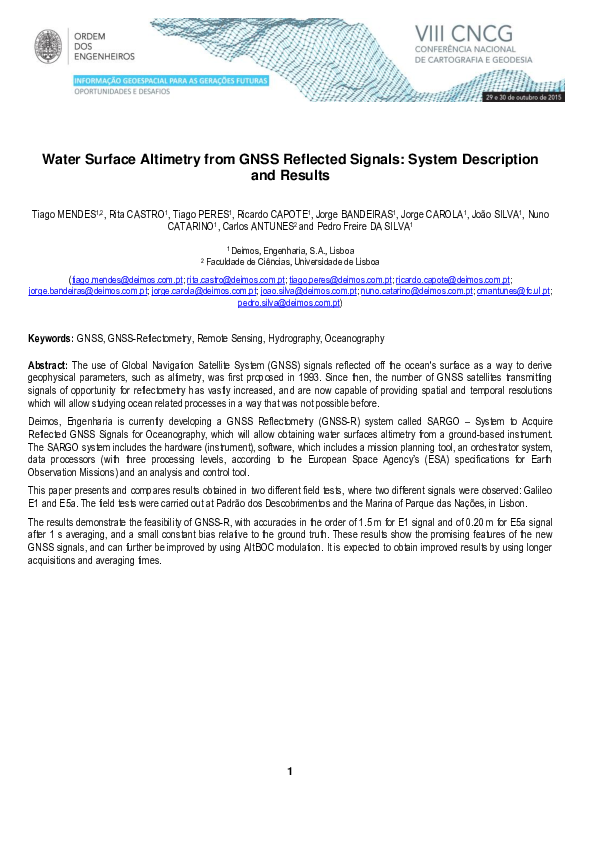 (PDF) Water Surface Altimetry from GNSS Reflected Signals: System ...