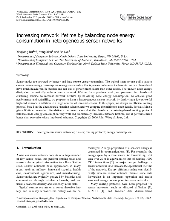(PDF) Increasing network lifetime by balancing node energy consumption in heterogeneous sensor ...