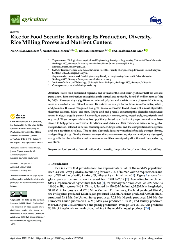 (PDF) Rice for Food Security: Revisiting Its Production, Diversity ...