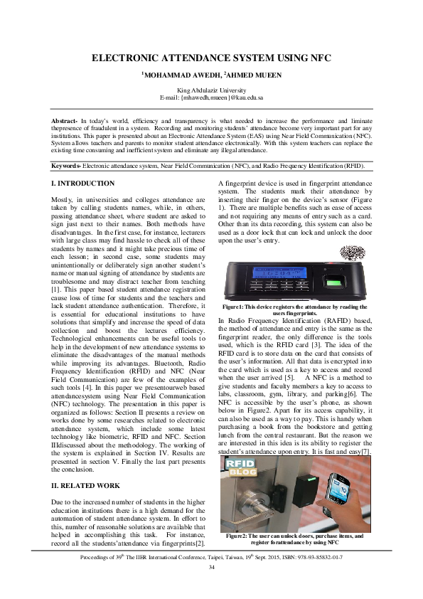 (PDF) Electronic Attendance System Using NFC