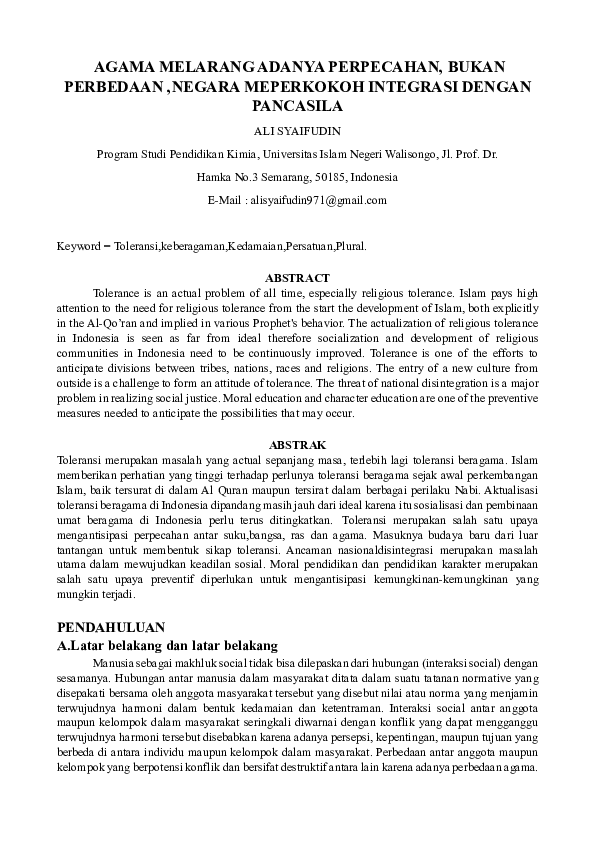 (PDF) AGAMA MELARANG ADANYA PERPECAHAN, BUKAN PERBEDAAN ,NEGARA ...