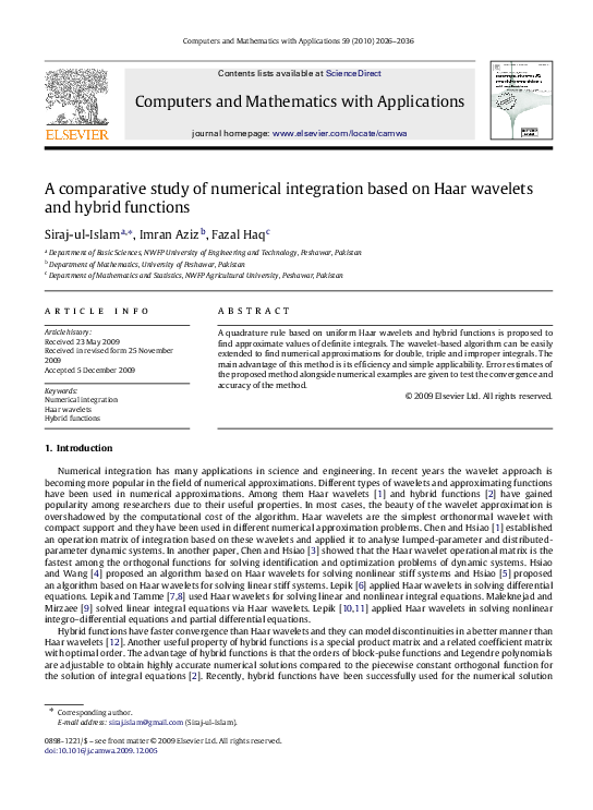 (PDF) A comparative study of numerical integration based on Haar wavelets and hybrid functions