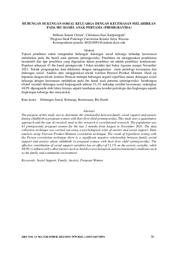 (PDF) Hubungan Dukungan Sosial Keluarga Dengan Kecemasan Melahirkan Pada Ibu Hamil Anak Pertama ...