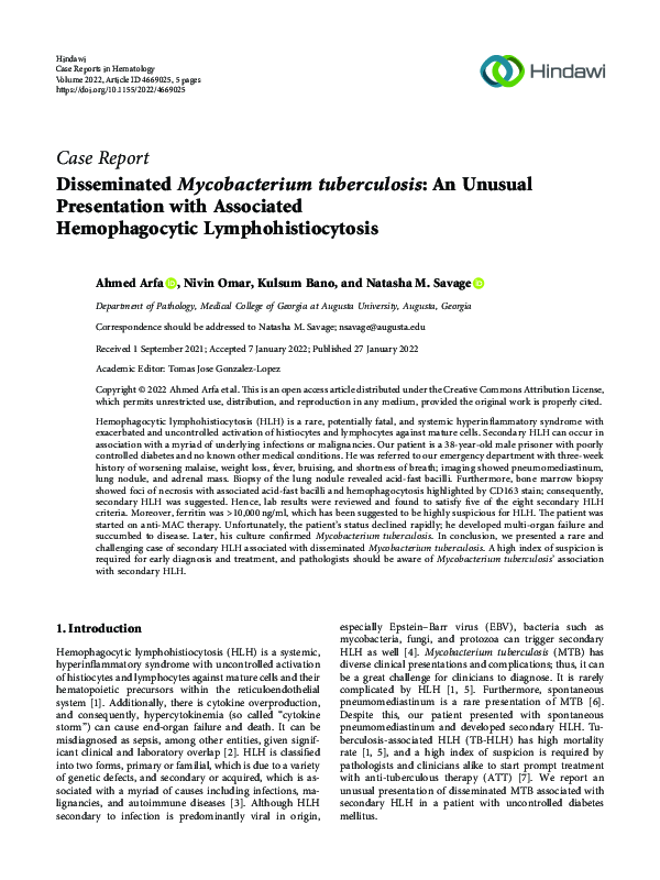 (PDF) Disseminated Mycobacterium tuberculosis: An Unusual Presentation ...