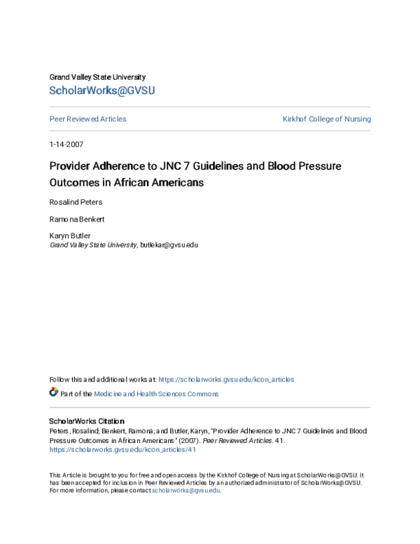 (PDF) Provider Adherence to JNC 7 Guidelines and Blood Pressure ...