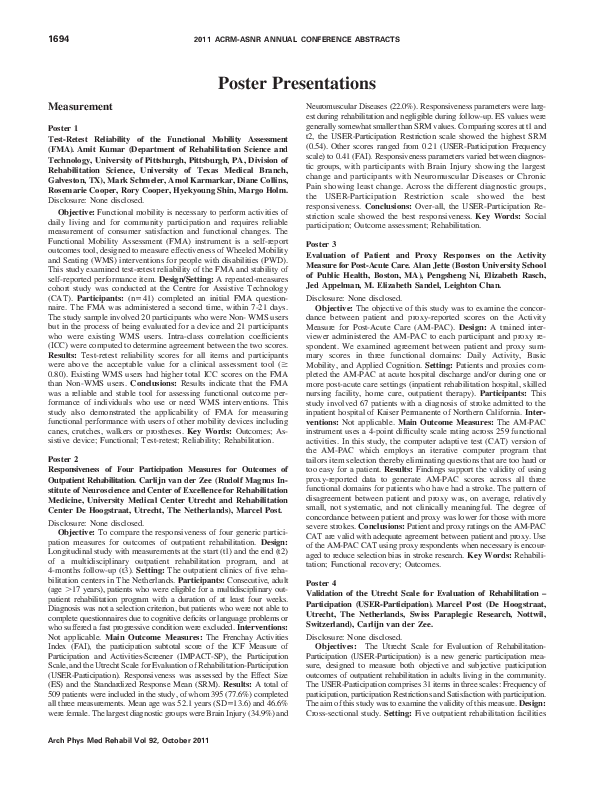 (PDF) Poster 1 Test-Retest Reliability of the Functional Mobility ...