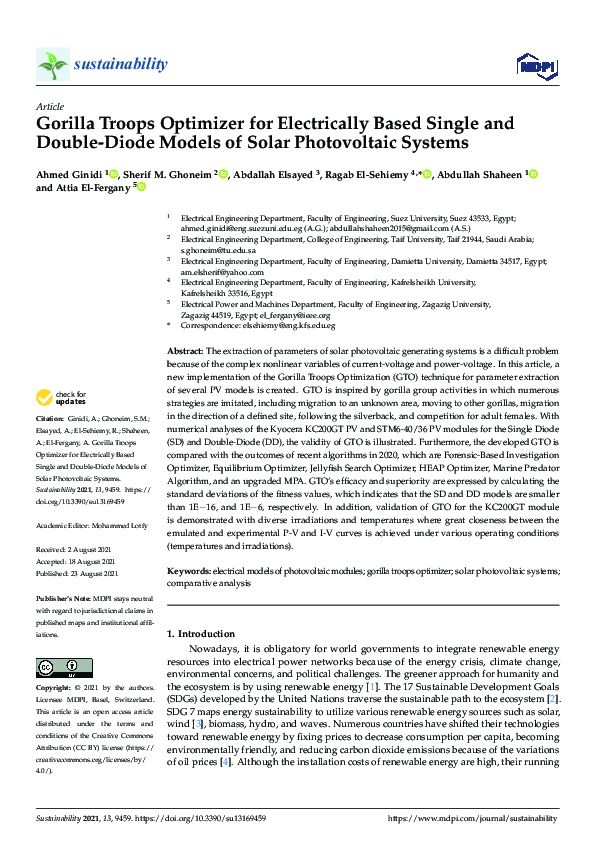 (PDF) Gorilla Troops Optimizer for Electrically Based Single and Double-Diode Models of Solar ...
