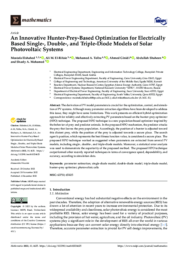 (PDF) Hunter-Prey Optimization for PV Parameter Extraction