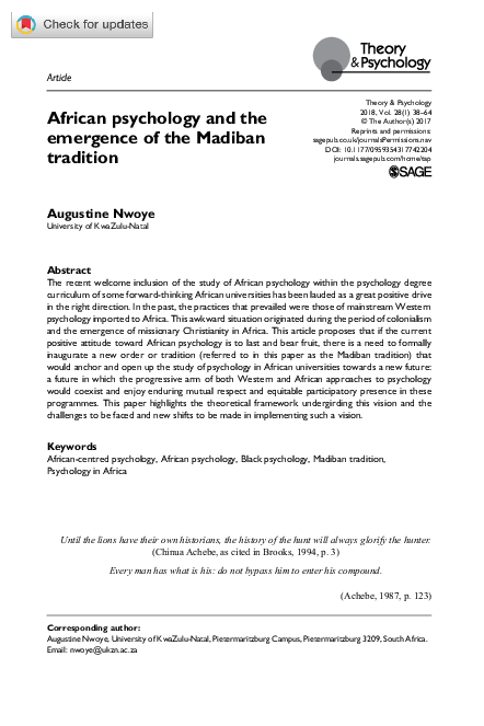 (PDF) African psychology and the emergence of the Madiban tradition