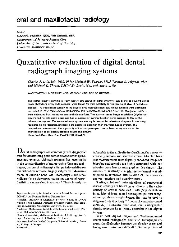 (PDF) Quantitative evaluation of digital dental radiograph imaging systems (PDF) Quantitative evaluation of digital dental radiograph imaging systems