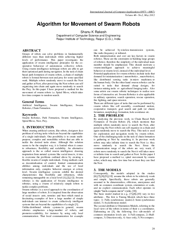 (PDF) Algorithm for Movement of Swarm Robots