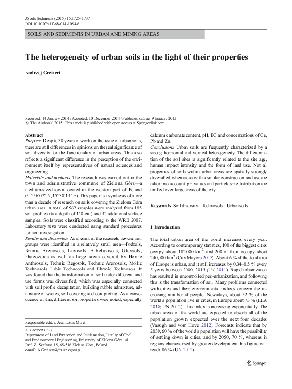 (PDF) The heterogeneity of urban soils in the light of their properties