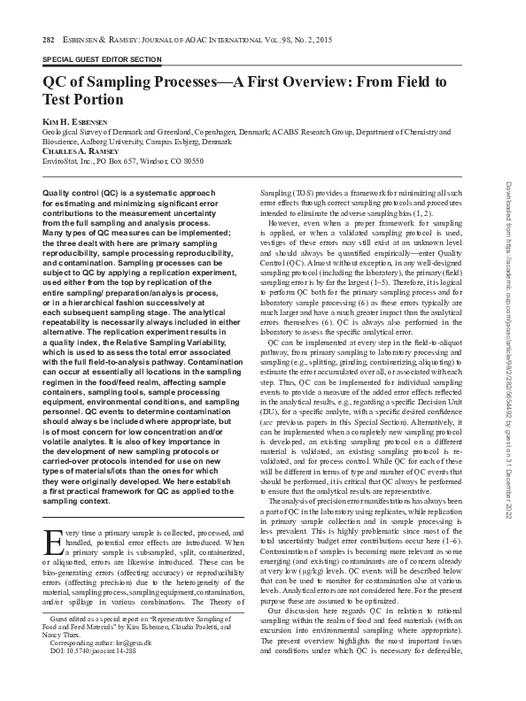 (PDF) QC of Sampling Processes-A First Overview: From Field to Test Portion