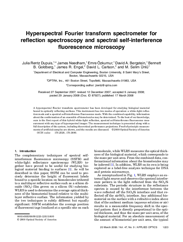 (PDF) Hyperspectral Fourier transform spectrometer for reflection ...