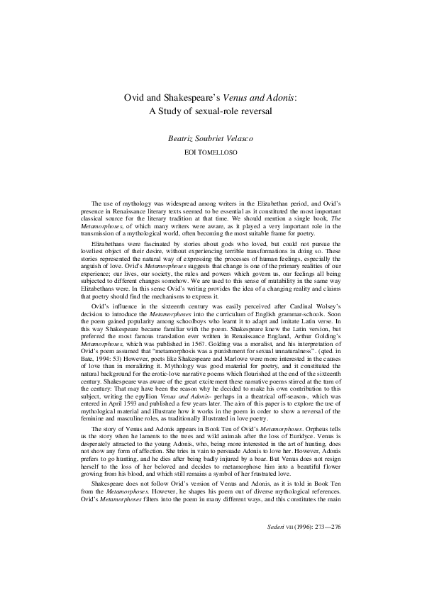 (PDF) Ovid & Shakespeare's" Venus and Adonis": A Study of sexual-role ...