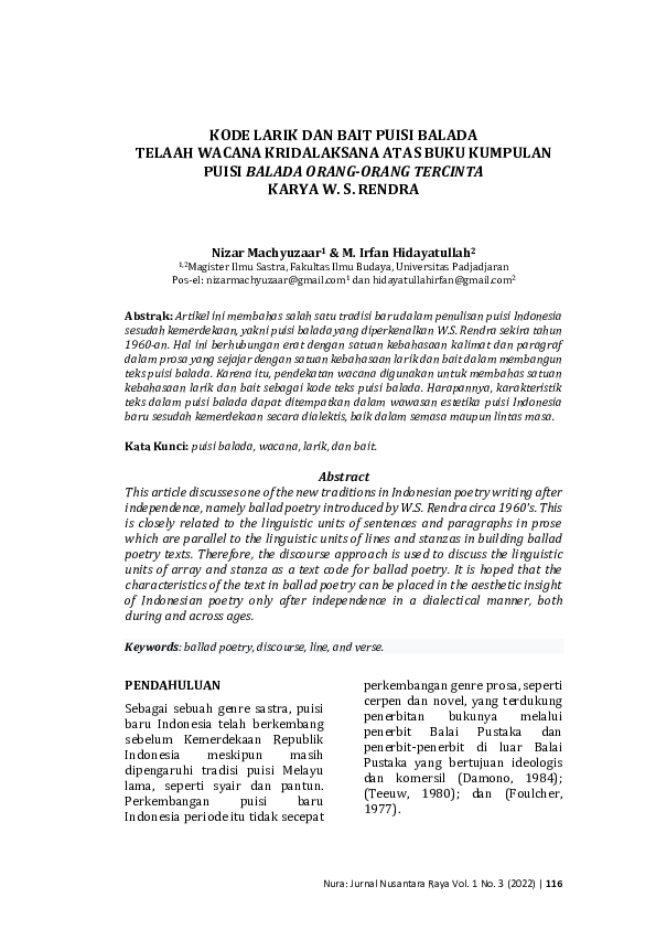 (PDF) KODE LARIK DAN BAIT PUISI BALADA TELAAH WACANA KRIDALAKSANA ATAS ...