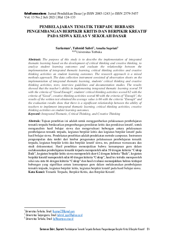 (PDF) Pembelajaran Tematik Terpadu Berbasis Pengembangan Berpikir ...