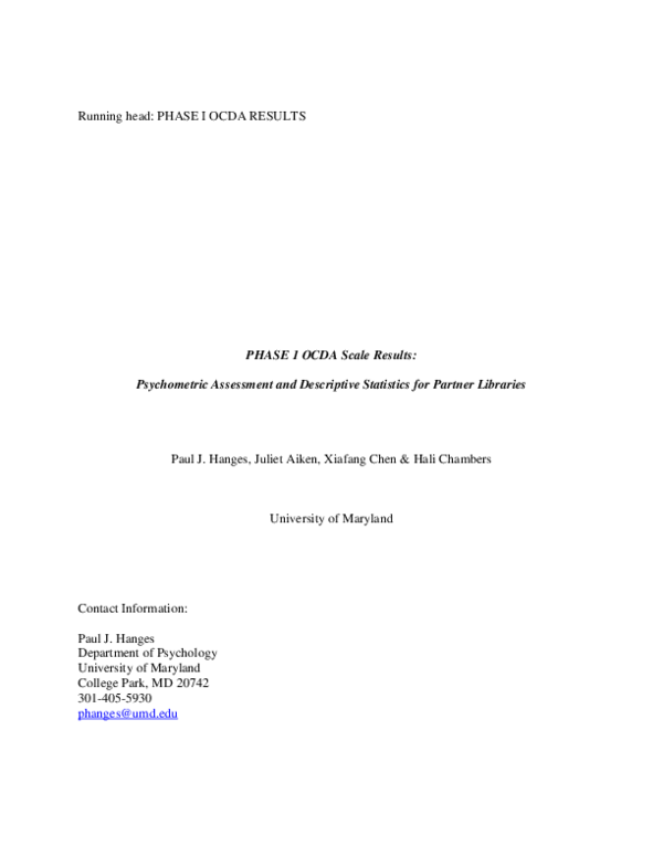 (PDF) PHASE 1 OCDA Scale Results: Psychometric Assessment and ...