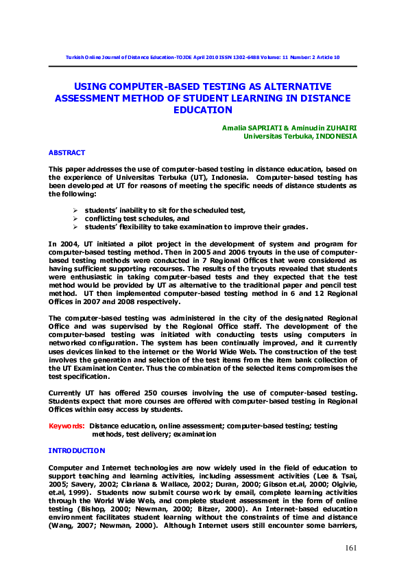 (PDF) Using Computer-Based Testing as Alternative Assessment Method of ...