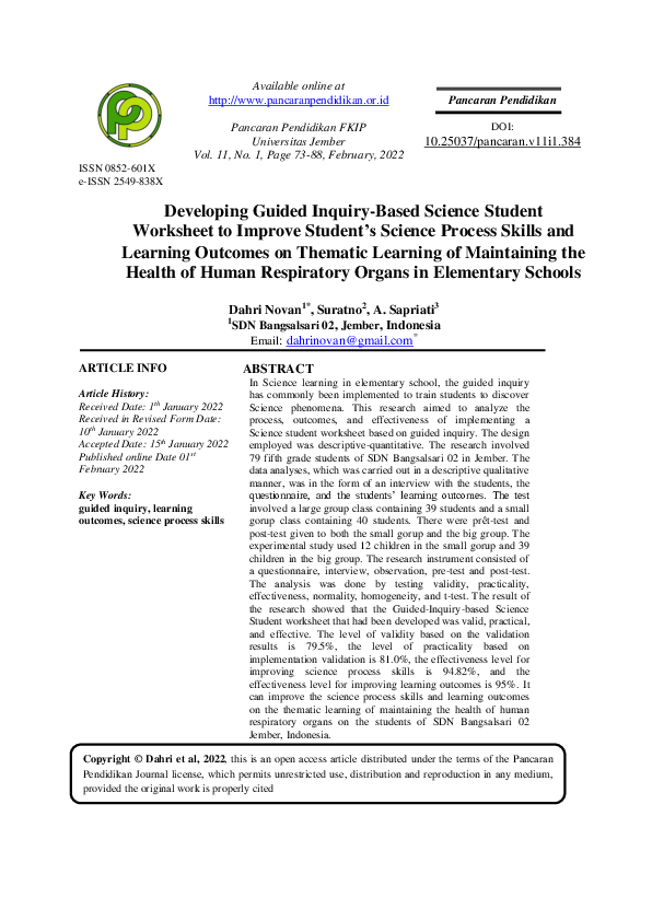 (PDF) Developing Guided Inquiry-Based Science Student Worksheet to Improve Student’s Science ...