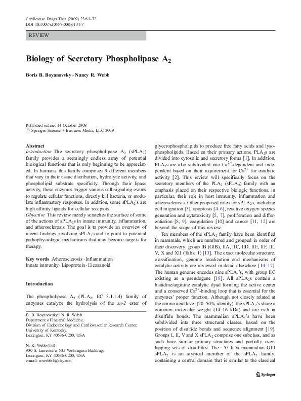 (PDF) Biology of Secretory Phospholipase A2
