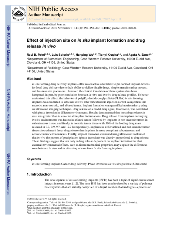 (PDF) Effect of injection site on in situ implant formation and drug ...