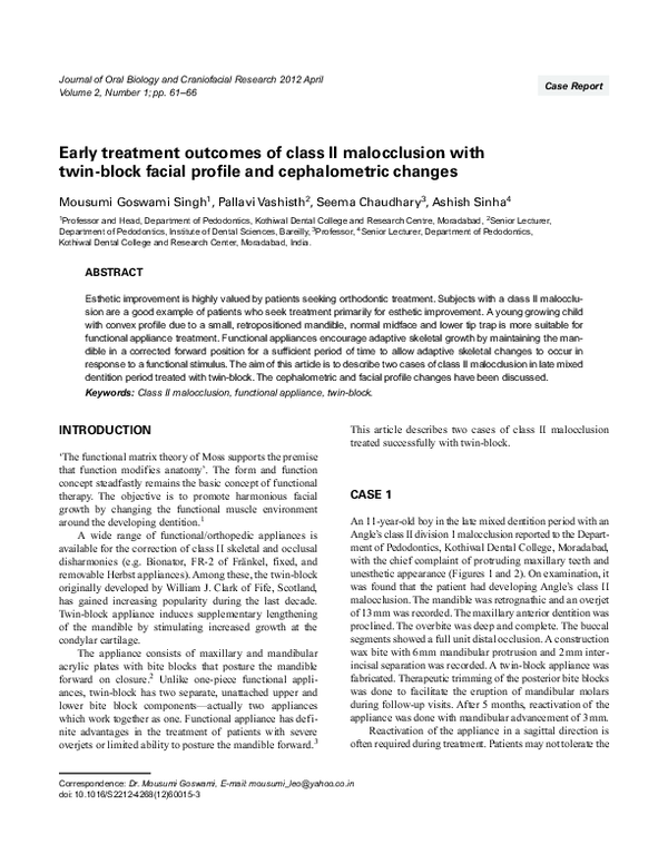(PDF) Early treatment outcomes of class II malocclusion with twin-block ...