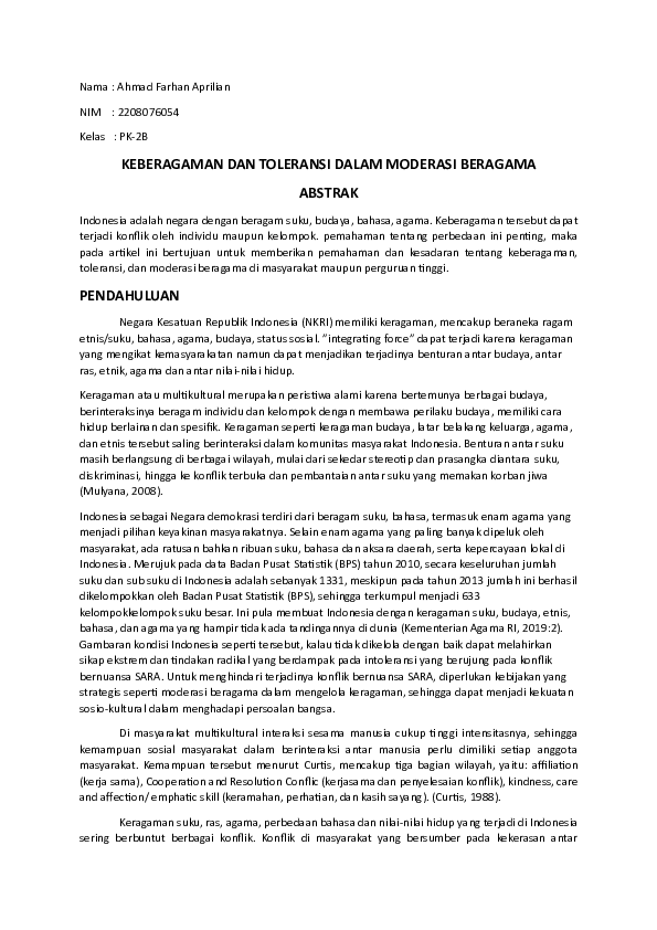 (PDF) KEBERAGAMAN DAN TOLERANSI DALAM MODERASI BERAGAMA