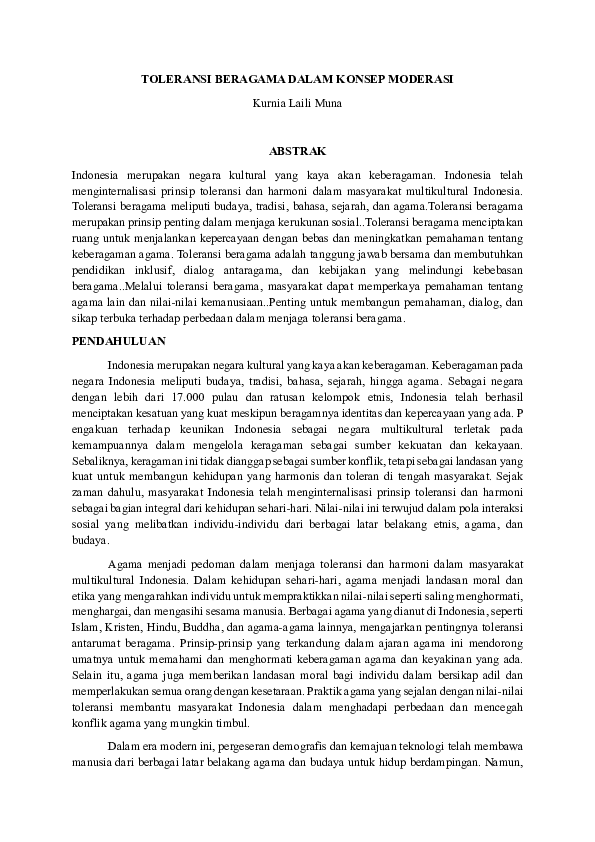 (PDF) TOLERANSI BERAGAMA DALAM KONSEP MODERASI