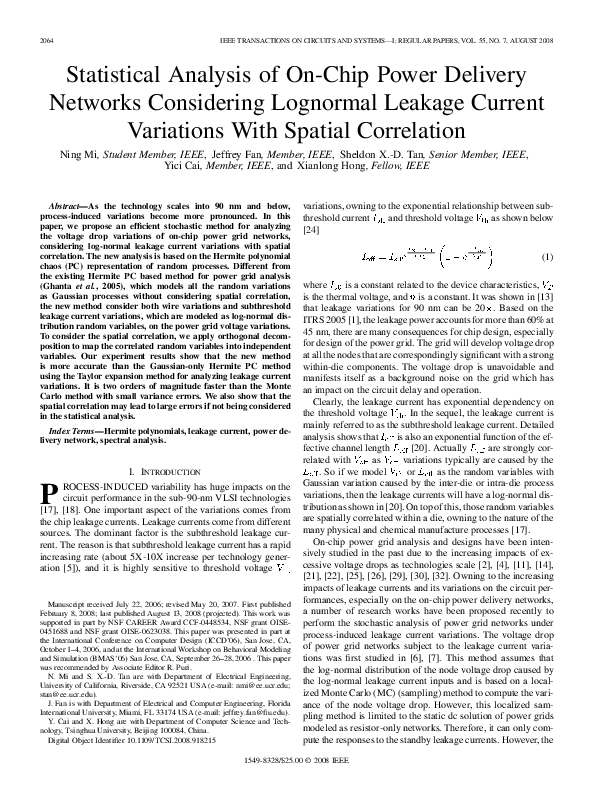 (PDF) Statistical Analysis of On-Chip Power Delivery Networks Considering Lognormal Leakage ...