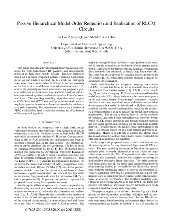 (PDF) Passive Hierarchical Model Order Reduction and Realization of RLCM Circuits