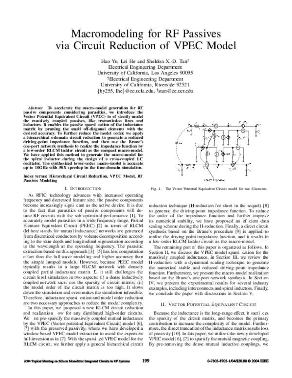(PDF) Macromodeling for RF passives via circuit reduction of VPEC model