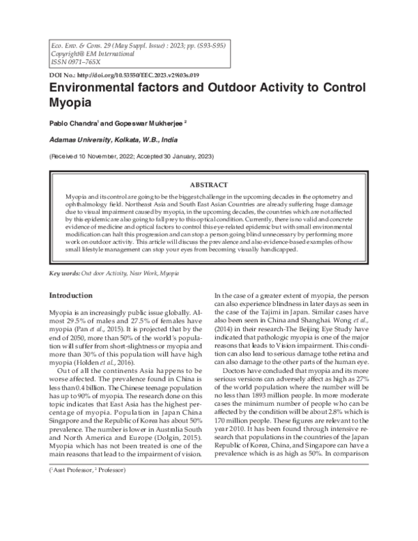 (PDF) Environmental factors and Outdoor Activity to Control Myopia
