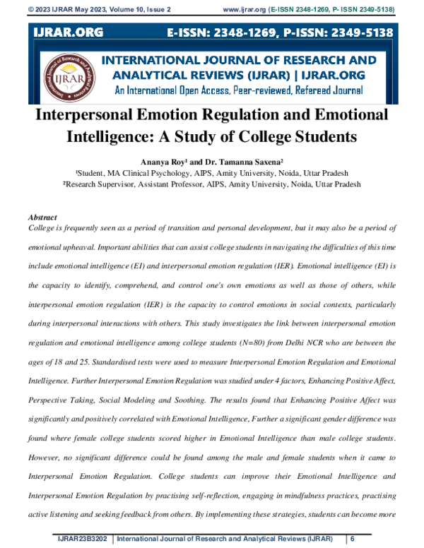 (PDF) Interpersonal Emotion Regulation and Emotional Intelligence: A ...