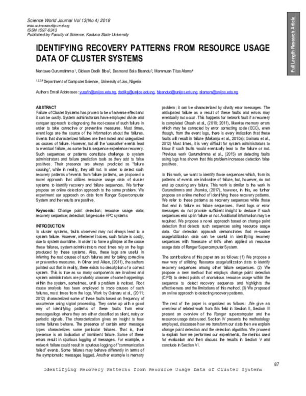 (PDF) Identifying recovery patterns from resource usage data of cluster systems