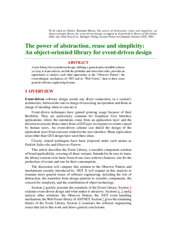 (PDF) The Power of Abstraction, Reuse, and Simplicity: An Object-Oriented Library for Event ...