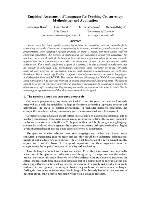 (PDF) Empirical assessment of languages for teaching concurrency: Methodology and application