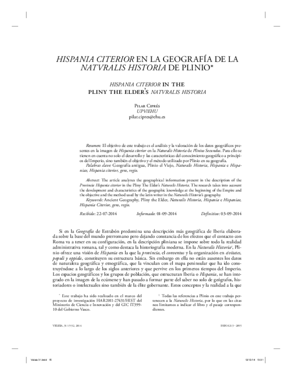 (PDF) Hispania citerior" en la geografía de la "Naturalis Historia" de ...