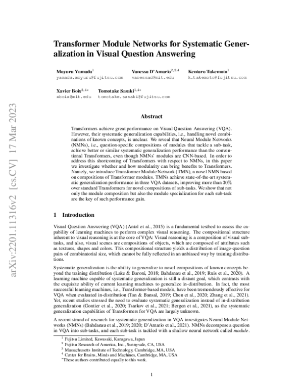 Pdf Transformer Module Networks For Systematic Generalization In Visual Question Answering