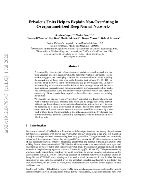 (PDF) Frivolous Units Help to Explain Non-Overfitting in Overparametrized Deep Neural Networks
