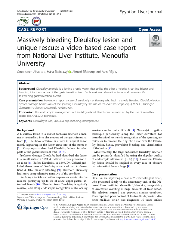 (PDF) Massively bleeding Dieulafoy lesion and unique rescue: a video ...